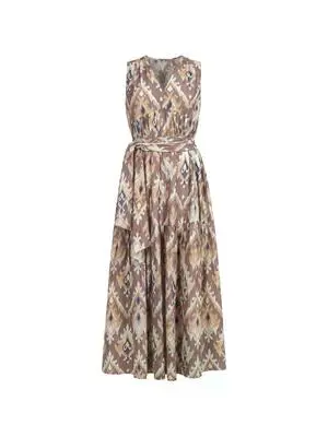 MY REAL IDENTITY Ikat-print Tiered Maxi Dress
