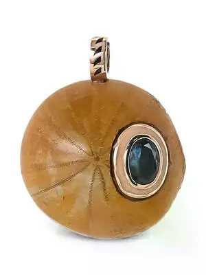 DEZSO Fossilized Sand-dollar Aquamarine Pendant