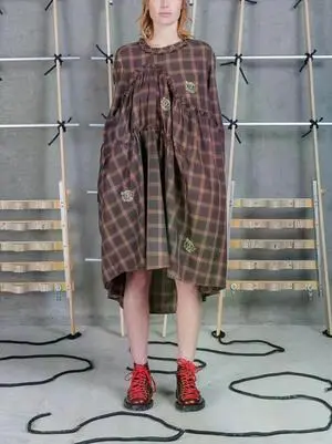 Henrik Vibskov Check-pattern Ruffled Midi Dress