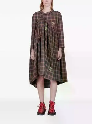 Henrik Vibskov Check-pattern Ruffled Midi Dress - Brown