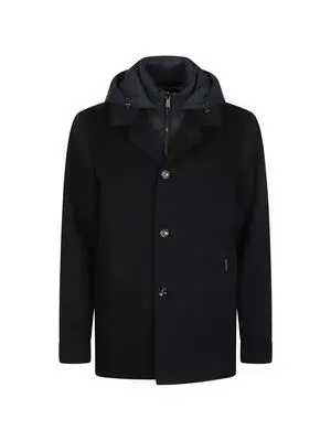 MOORER Wool Single-breasted Coat With Drawstring Hood