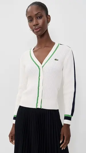 Lacoste Cardigan Sweater - Flour/navy/billiard Green