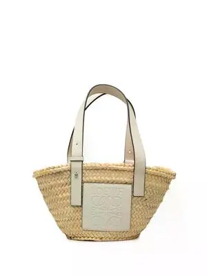 Loewe 2023 Small Raffia Anagram Basket Tote Bag - White
