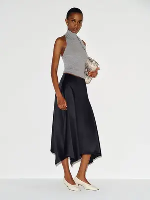 REFORMATION Mccall Silk Skirt - Black