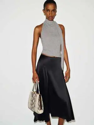 REFORMATION Mccall Silk Skirt - Black