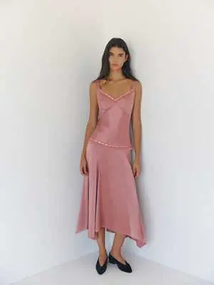 REFORMATION Mccall Silk Skirt - Pink