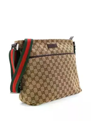 Gucci Front Pocket Web Messenger Gg Canvas Medium Crossbody Bag - Brown
