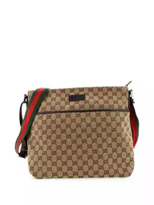 Gucci Front Pocket Web Messenger Gg Canvas Medium Crossbody Bag
