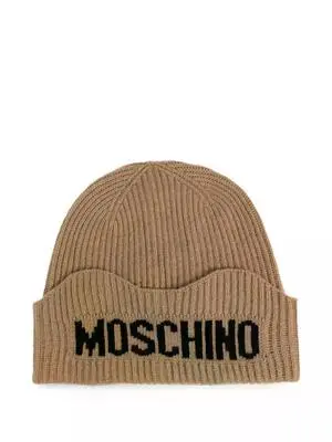Moschino Logo-intarsia Ribbed-knit Beanie Hat - Brown