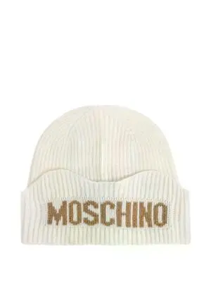 Moschino Intarsia Ribbed Knit Beanie - Neutrals