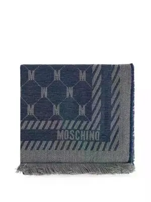 Moschino Monogram-print Frayed Scarf - Blue