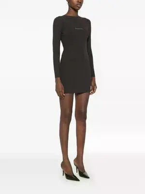 Alexander Wang Jacquard Logo Long Sleeve Crewneck Dress - Brown