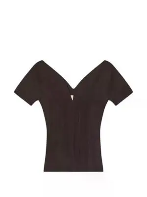 Vanessa Bruno Helia Ribbed-knit V-neck Top - Brown