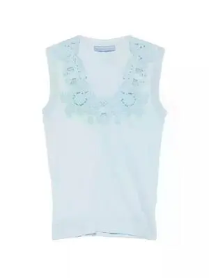 Ermanno Scervino Lace-trimmed Sleeveless Tank Top - Blue