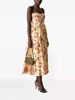 Bardot Lola Floral-print Corset-style Midi Dress - Orange