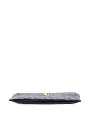 Saint Laurent Classic Monogram Zip Bill Matelasse Chevron Leather Medium Pouch