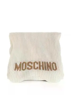 Moschino Logo-intarsia Ribbed-knit Scarf - Neutrals