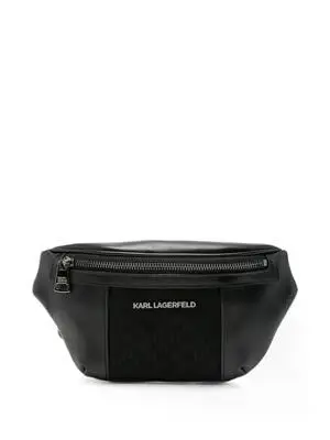 Karl Lagerfeld Logo-plaque Monogram-pattern Belt Bag - Black