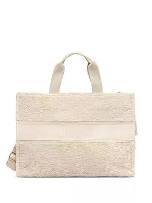 Liu Jo Faux-shearling Logo-embossed Tote Bag - Neutrals
