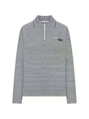 Miu Miu Stripe Motif Pointelle Knit Polo Shirt - White