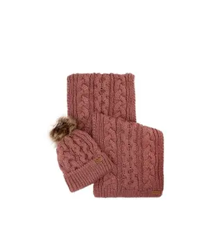 Barbour Logo Patch Ribbed Scarf And Beanie Set