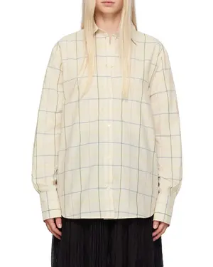 TOTEME Windowpane Printed Long Sleeved Shirt - White