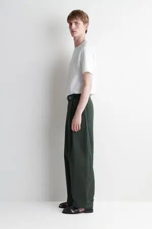 Cos Cotton Relaxed-fit Barrel-leg Utility Pants - Green