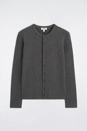 Cos Slim Ribbed Cotton Cardigan - Gray