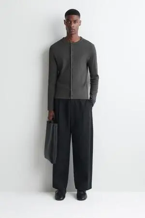 Cos Slim Ribbed Cotton Cardigan - Gray
