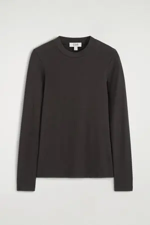 Cos Crepe-jersey Long-sleeved T-shirt - Brown