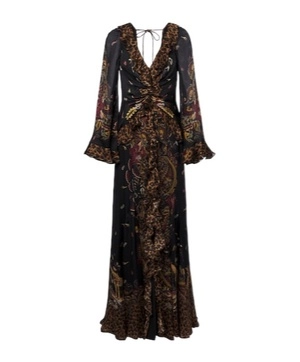 Etro Printed Ruched Silk Maxi Dress - Black