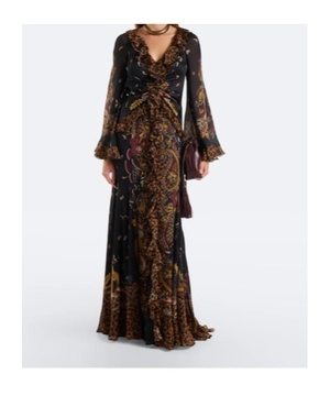Etro Printed Ruched Silk Maxi Dress