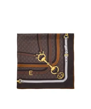 Gucci Printed Gg Silk Twill Jacquard Carr - Brown