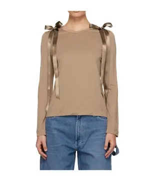 Simone Rocha Bow-detail Long-sleeve T-shirt - Toffee