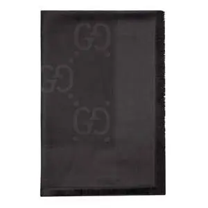 Gucci Gg Jacquard Wool And Silk Scarf - Black