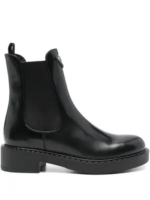 Prada Brushed Leather Chelsea Boots - Black