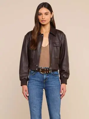 L'Agence Clotilde Cropped Leather Bomber Jacket
