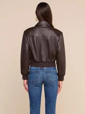 L'Agence Clotilde Cropped Leather Bomber Jacket