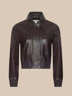 L'Agence Clotilde Cropped Leather Bomber Jacket