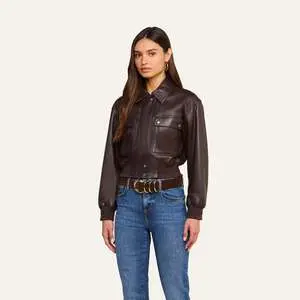 L'Agence Clotilde Cropped Leather Bomber Jacket