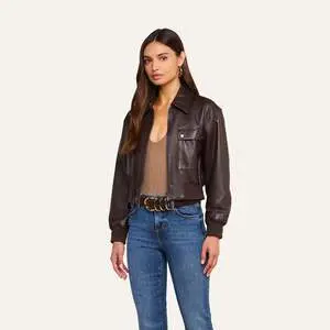 L'Agence Clotilde Cropped Leather Bomber Jacket