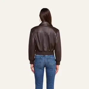 L'Agence Clotilde Cropped Leather Bomber Jacket