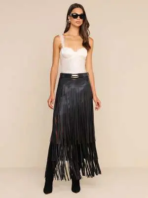 L'Agence Karoline Fringe Skirt - Black