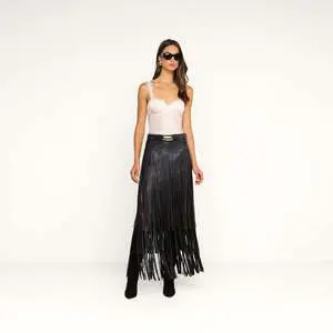 L'AGENCE Karoline Fringe Skirt - Black
