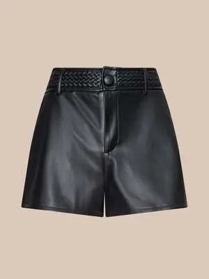 L'Agence Virelle Braided Waistband Vegan Leather Shorts