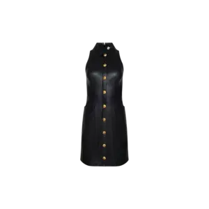 L'Agence Apolline Vegan Leather Collared Mini Dress With Gold Hardware