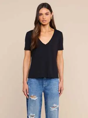 L'Agence Brianna Cotton V-neck T-shirt - Black