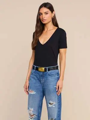 L'Agence Brianna Cotton V-neck T-shirt