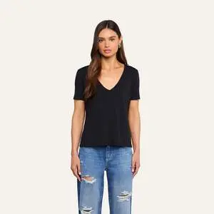 L'Agence Brianna Cotton V-neck T-shirt - Black
