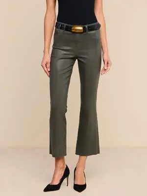 L'Agence Kendra Coated Cropped Flare Jean - Ash Olive Coated